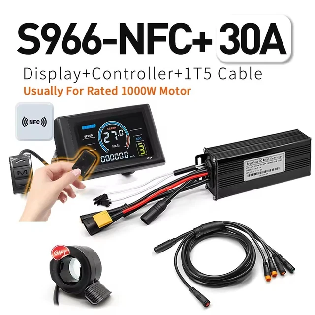 E-BIKE 17A 26A 30A Sine Wave Controller+S966 (NFC) Color Display ...