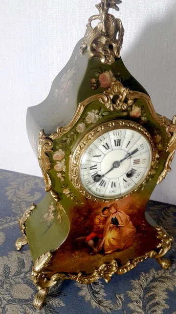 ANTIQUE FRENCH MANTLE Clock 19th century Green Vernis Martin £630.00 ...