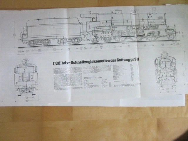 BAHN GROSSFORMAT RISSZEICHNUNG Preußen 19 S 11 Schnellzugslok 1: 43,5 ...