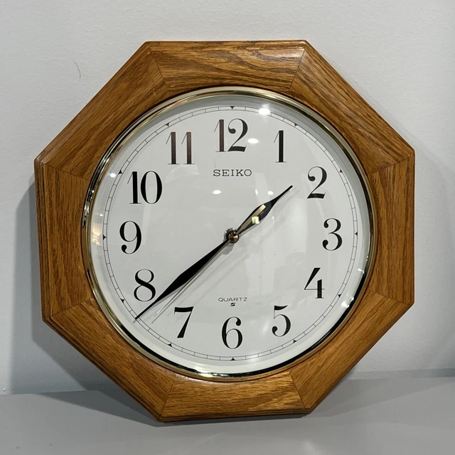 SEIKO OCTAGON SHAPE Wall Clock - Medium Brown Solid Oak 12" QXA102BC ...
