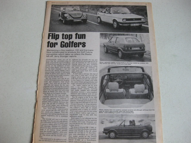 VW GOLF MK1 Clipper Motor Roadtest 31/3/79 Original Magazine Free Uk ...