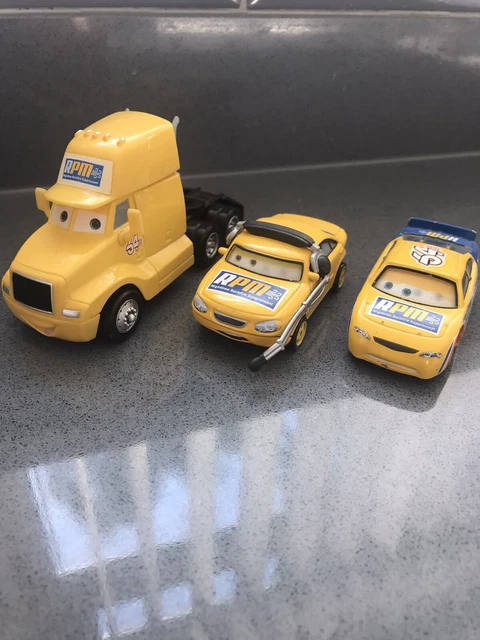 MATTEL. DISNEY PIXAR Cars. #64 RPM. Racing Car, Pit Chief & Hauler Cab ...