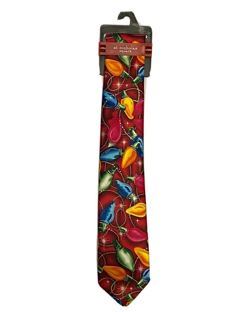 ST. NICHOLAS SQUARE Christmas Tie: Christmas lights on Red background ...