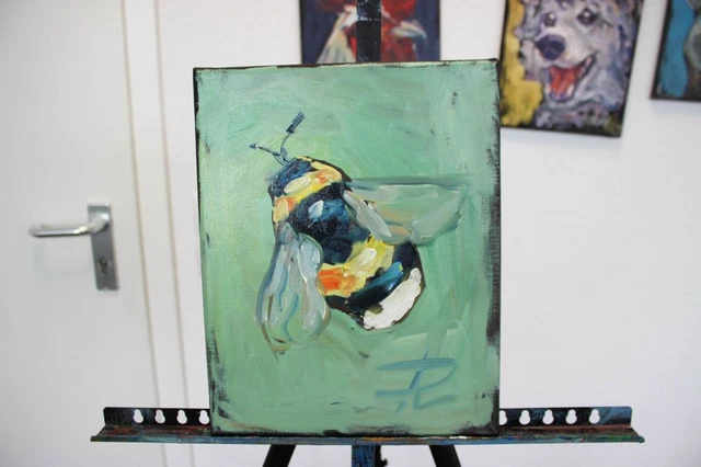 ÖLGEMÄLDE TIER ÖLBILD Bilder Modern Art Kunst Unikat Wandbild Tierbild Hummel EUR 8,50 - PicClick DE