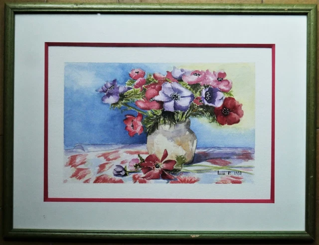 TABLEAU AQUARELLE SIGNÉE Luce: vase de fleurs EUR 3,00 - PicClick FR