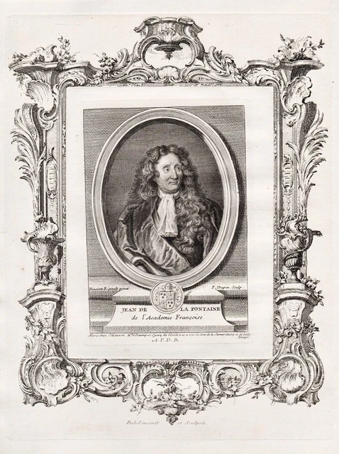 JEAN DE LA Fontaine ecrivain author writer Autor gravure Portrait ...
