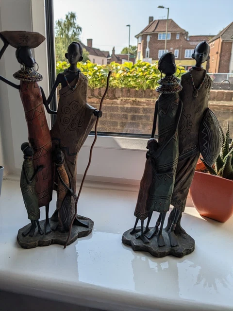 STATUES OF AFRICAN Tribal Family Man Woman 2 Children Statue Primitive ...