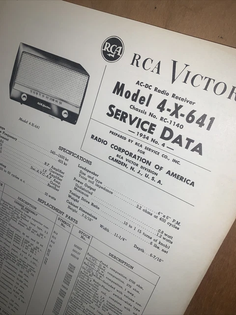 RCA VICTOR RADIO Model 4-X-661 -Service Data- schematics, Parts List. £ ...
