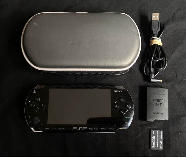 SONY PLAYSTATION PSP-1002 Handheld Gaming System Black + Case/Battery ...