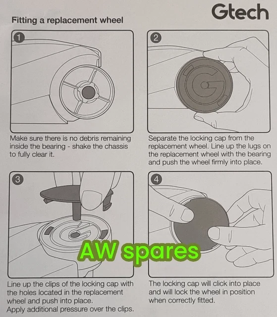 GENUINE AR29 AR30 AR43 AR44 AR46 K9 Mk2 Gtech AirRam replacement wheel ...