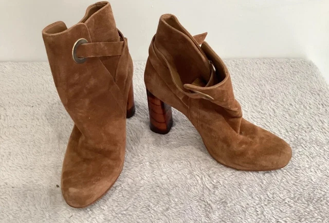 NEXT BROWN SUEDE High Detailed Block Heel Ankle Boots Size 7 £2.50 ...