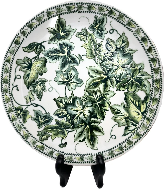 VINTAGE CHINESE PORCELAIN Plate White With Green Leaves With Gilded Rim ...