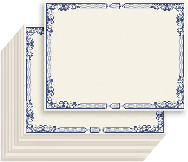 CERTIFICATE PAPER, 50 Sheets Blank Certificate Paper with Blue Border ...