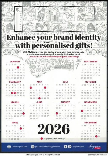 SINGAPORE 2026 MYSTAMP New Year Calendar Sheet Of 1 Stamp In Mint Mnh ...