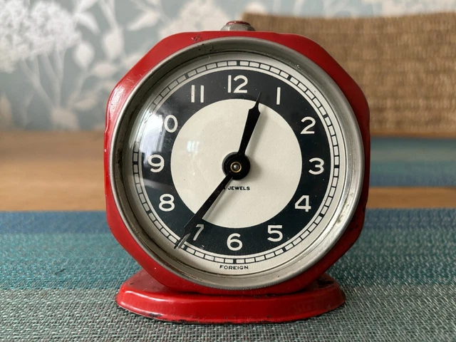VINTAGE WATCH ALARM Clock USSR Soviet Mechanical 4 jewels 1960s Red £23 ...