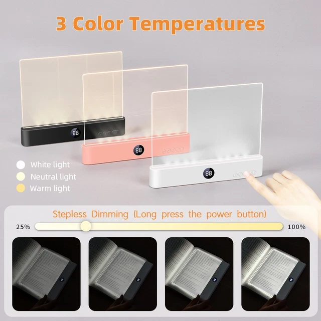 PORTABLE LED BOOK Lamp Panel Reading Light 3 Colors & Timer & USB ...