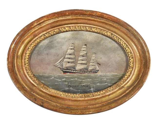 ANTIQUE VICTORIAN 'THE Flying Spur' Clipper Sailing Ship Gilt Frame Oil ...