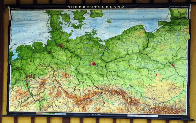 VINTAGE MURAL MAP Northern Germany Rollable Wall Chart Poster Print £ ...