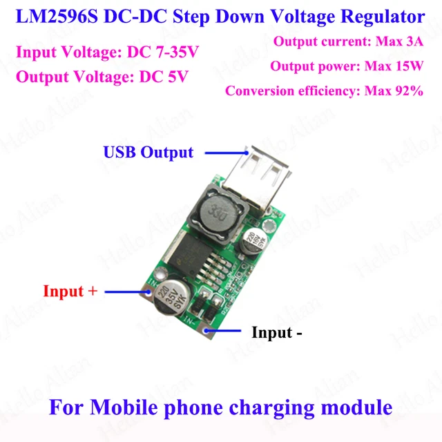 LM2596S DC-DC BUCK Step Down Converter 7-35V 9V/12V/24V to 5V 3A USB ...