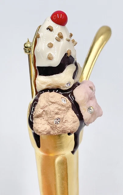BOB MACK IS Brooch Pin Ice Cream Sundae Rhinestones Gold Tone £95.77 ...