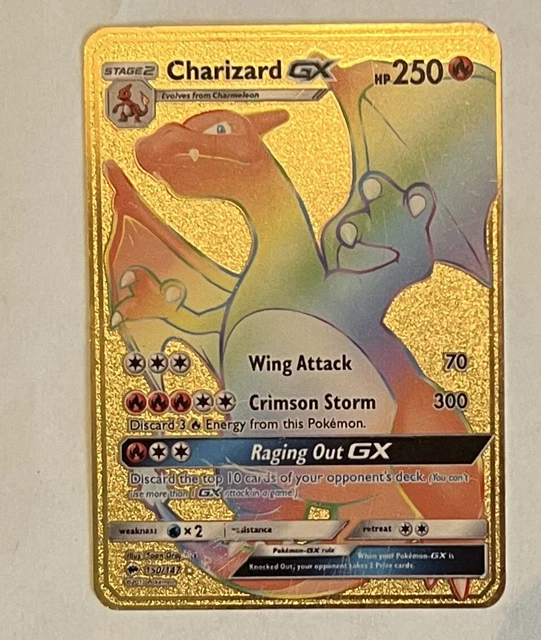 POKEMON GOLD METAL Card Rainbow Stage2 Charizard GX HP 250 Pokemon Card ...