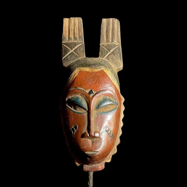 MASQUE AFRICAIN ANTIQUE visage tribal vintage bois sculpté masque Yaure ...