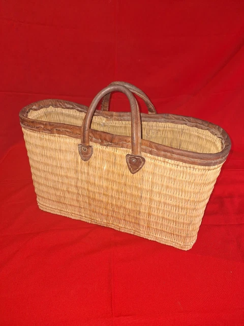 ANCIEN SAC CABAS Panier Course en Osier Et Cuir Vintage EUR 80,00 ...