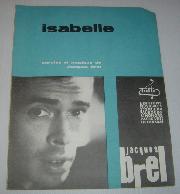 JACQUES BREL . Partition . ISABELLE . sheet music EUR 5,00 - PicClick FR