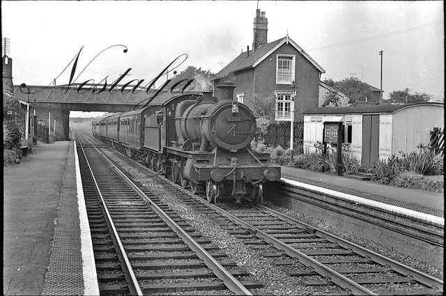 RAILWAY NEGATIVE EX GWR Mogul 6338 drifts into Bredon local passenger ...