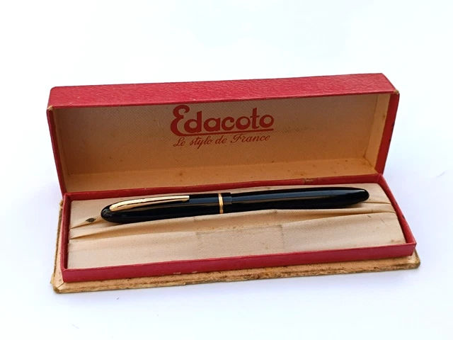 ANCIEN STYLO PLUME Edacoto 18K Or Noir Boîte d’Origine Vintage Fountain ...