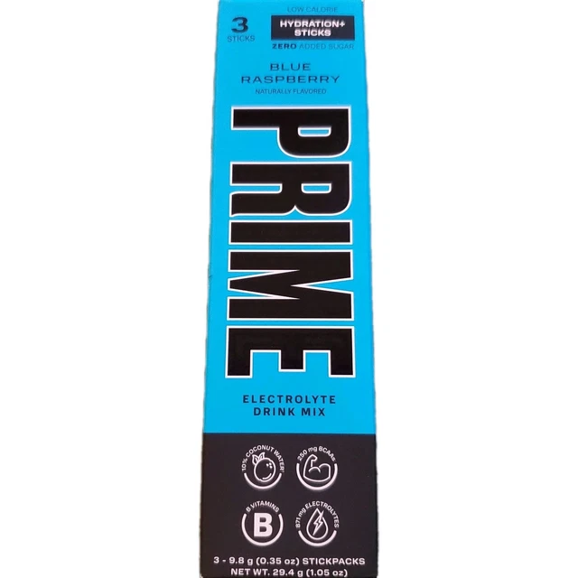 PRIME HYDRATION BLUE Raspberry Electrolyte Drink Mix 3 Count Box $3.00 ...