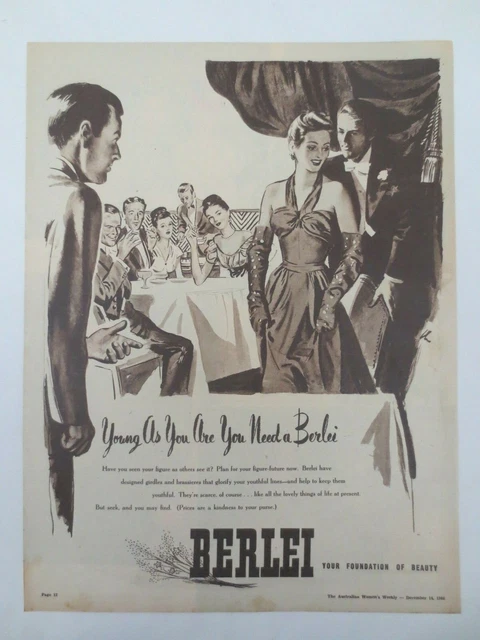 VINTAGE AUSTRALIAN ADVERTISING 1946 ad BERLEI UNDERWEAR dinner party ...