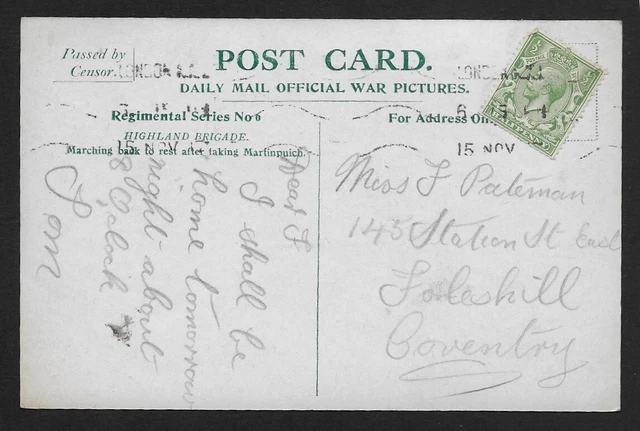 POSTCARD MILITARY WW1 Wwi Daily Mail Regimental War Pictures 6 Highland ...