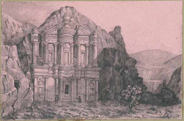 THE MONASTERY AD Deir Petra Jordan - Small Pencil Drawing - c1836 ...