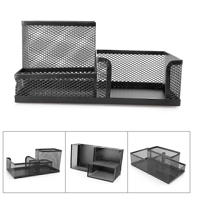 BLACK MESH METAL Office Desk Pen Pencil Ruler Tidy Holder Storage ...