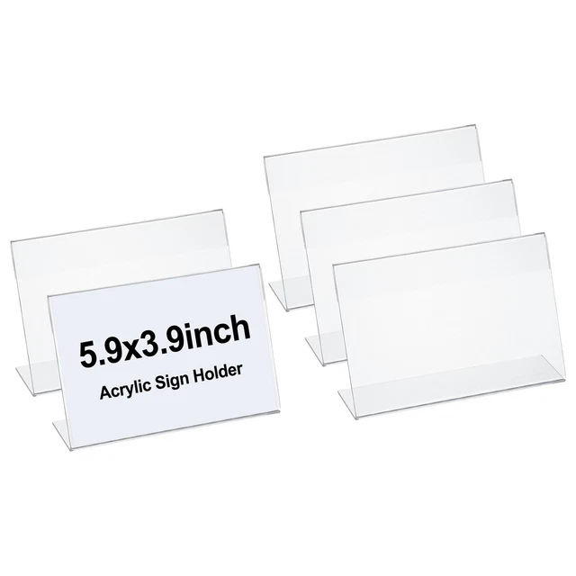ACRYLIC SIGN HOLDER, 5.9x3.9inch 5Pack l Shape Plastic Paper Display ...