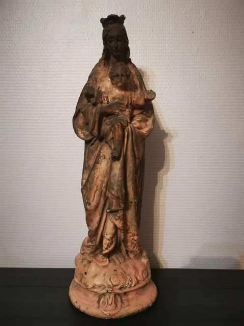 STATUE ANCIENNE SCULPTURE De La Sainte VIERGE En PLÂTRE , XIXème 41 CM ...