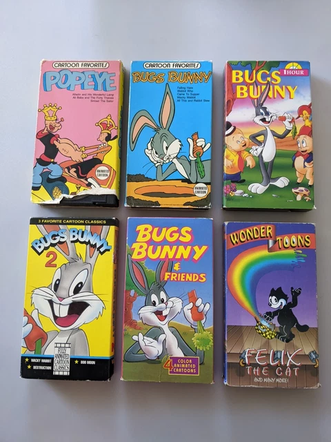 SET OF 6 Cartoon Collections on VHS. Bugs Bunny, Felix The Cat, Popeye ...