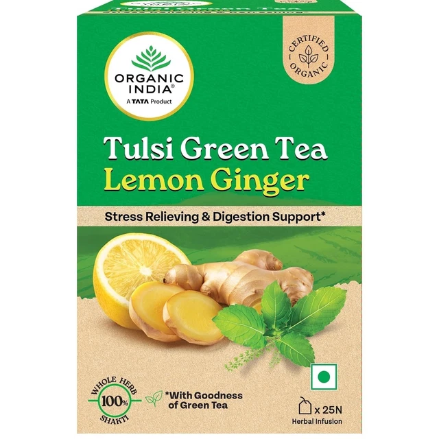 ORGANIC INDIA TULSI Green Tea Lemon Ginger 25 Bags Herbal Blend $24.30 ...