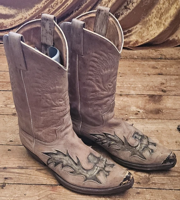 CHARRO VINTAGE LIGHT Tan Leather Cowboy Boots, UK S.9.5/10, Cut Out ...