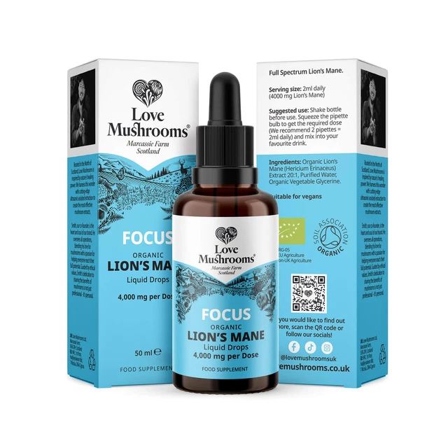 LOVE MUSHROOMS ORGANIC Lions Mane Supplement Drop 50ml £13.47 - PicClick UK
