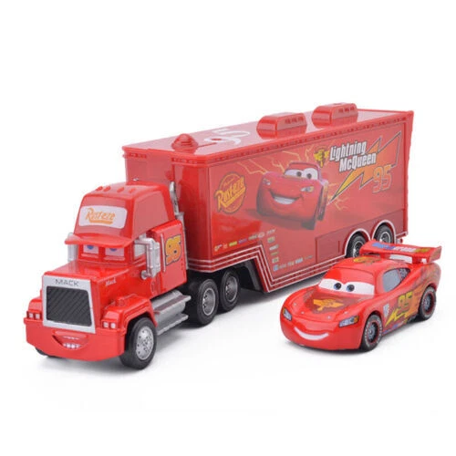 DISNEY PIXAR CAR2 NO.95 Lightning McQueen Mack Truck&Car Metal Diecast ...