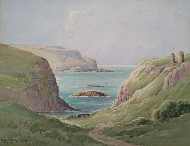 FRAMED ORIGINAL WATERCOLOUR Dunseverick Castle Antrim Causeway G W ...