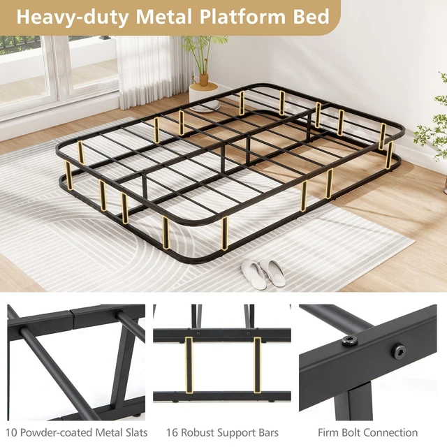 DOUBLE SIZE BED Frame Heavy-duty Metal Mattress Foundation - Black £69. ...