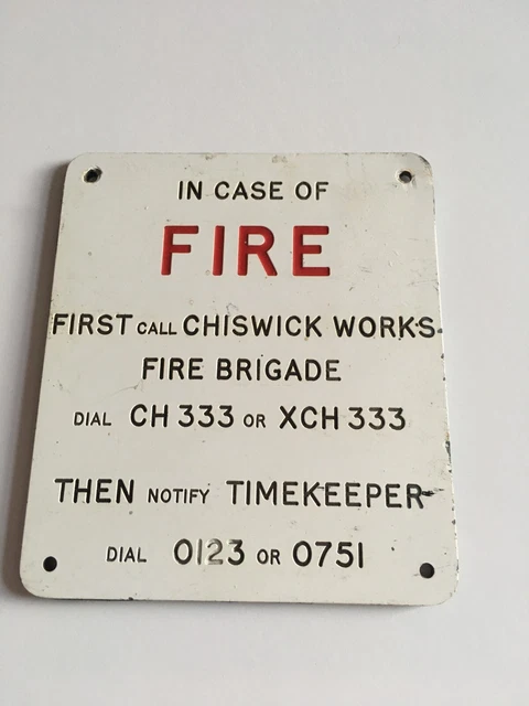 VINTAGE LONDON UNDERGROUND Transport Chiswick Fire Brigade Sign £25.00 ...