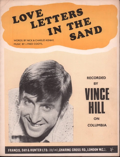 VINCE HILL LOVE Letters In the Sand sheet music UK Columbia 1967 ...