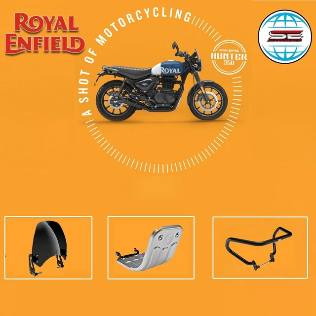 ROYAL ENFIELD HUNTER 350 Black Tinted Flyscreen &Large Engine Guard ...