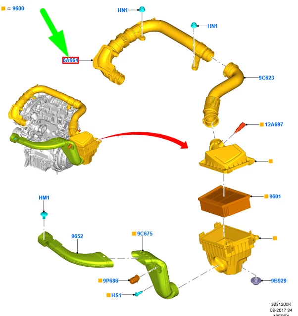 FORD ECOSPORT MK2 BK Tuyau de filtre à air Assy CV61-6C784-BJ 2441850 ...