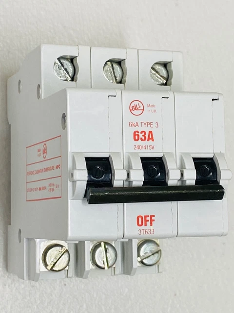 BILL 63A TYPE 3/C Triple Pole Circuit Breaker 63 Amp MCB~ MEM 633MB3 633MC 3T633 £224.94 ...