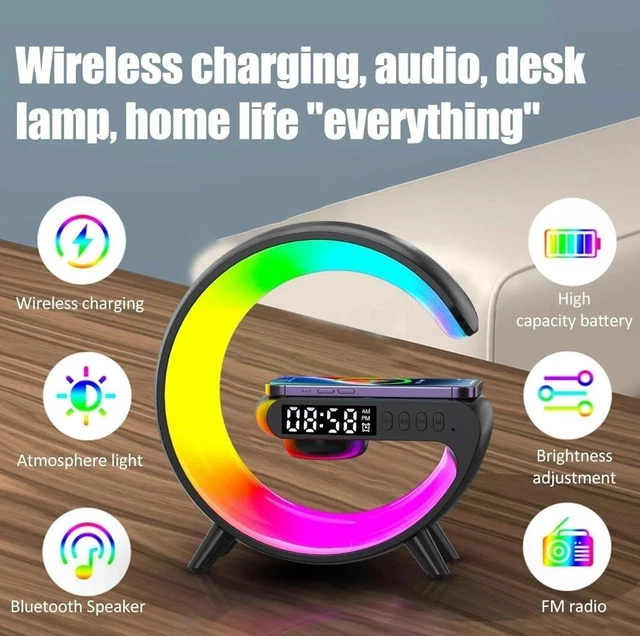 SMART G LAMP Wireless Charger Bluetooth Speaker RGB Alarm Clock Night ...